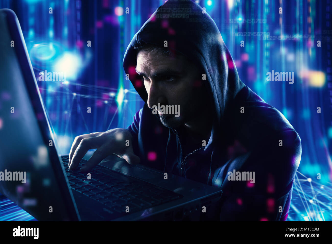 Hacker reading personal information. Concept of privacy and security ...