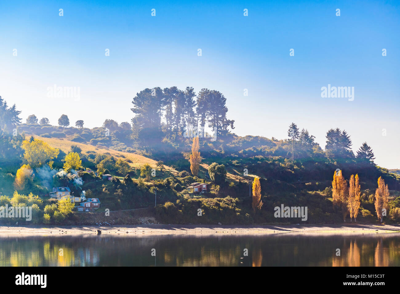 Lake and hill landscape scene at chiloe island, chile Stock Photo - Alamy
