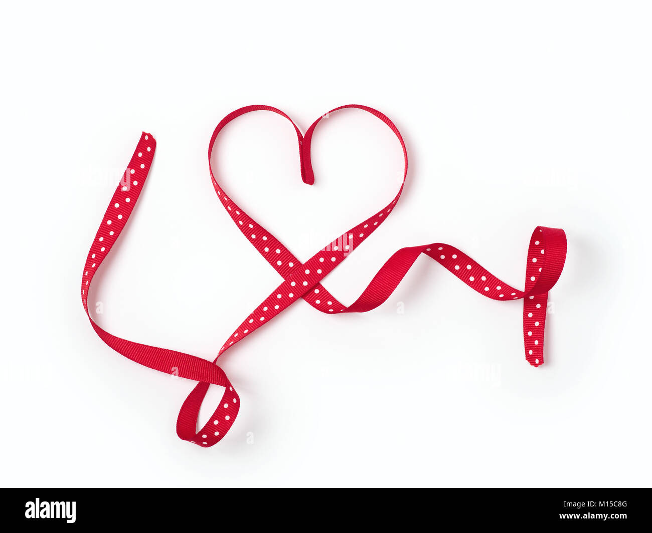 Heart shape red ribbon isolated on white background. Gift wrapping ...