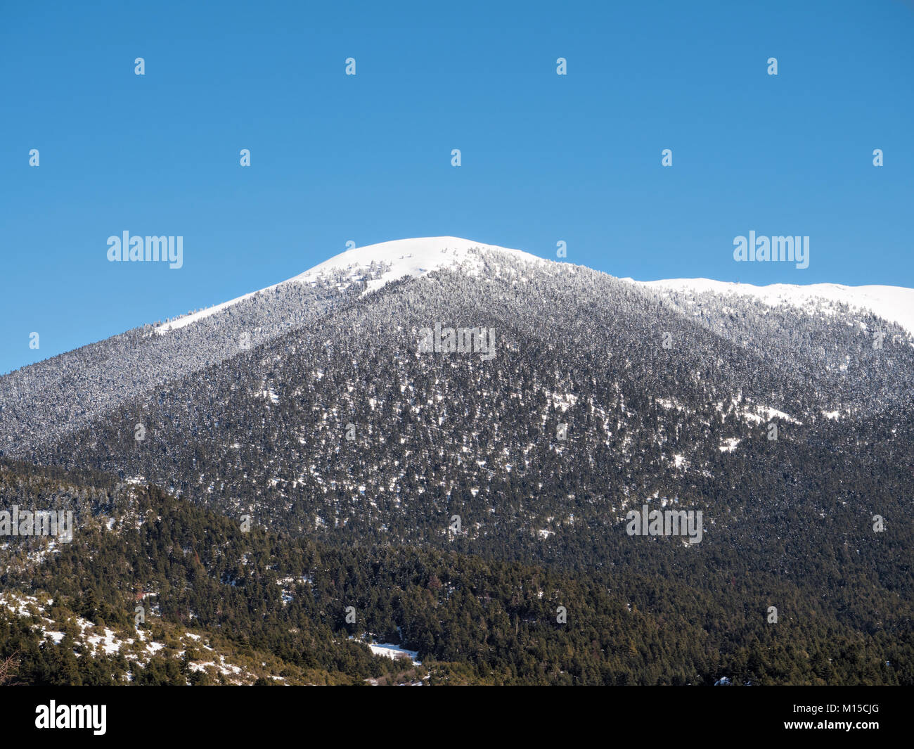 Landscape of the mountain Helmos with snow in Kalavrita, Greece Stock ...