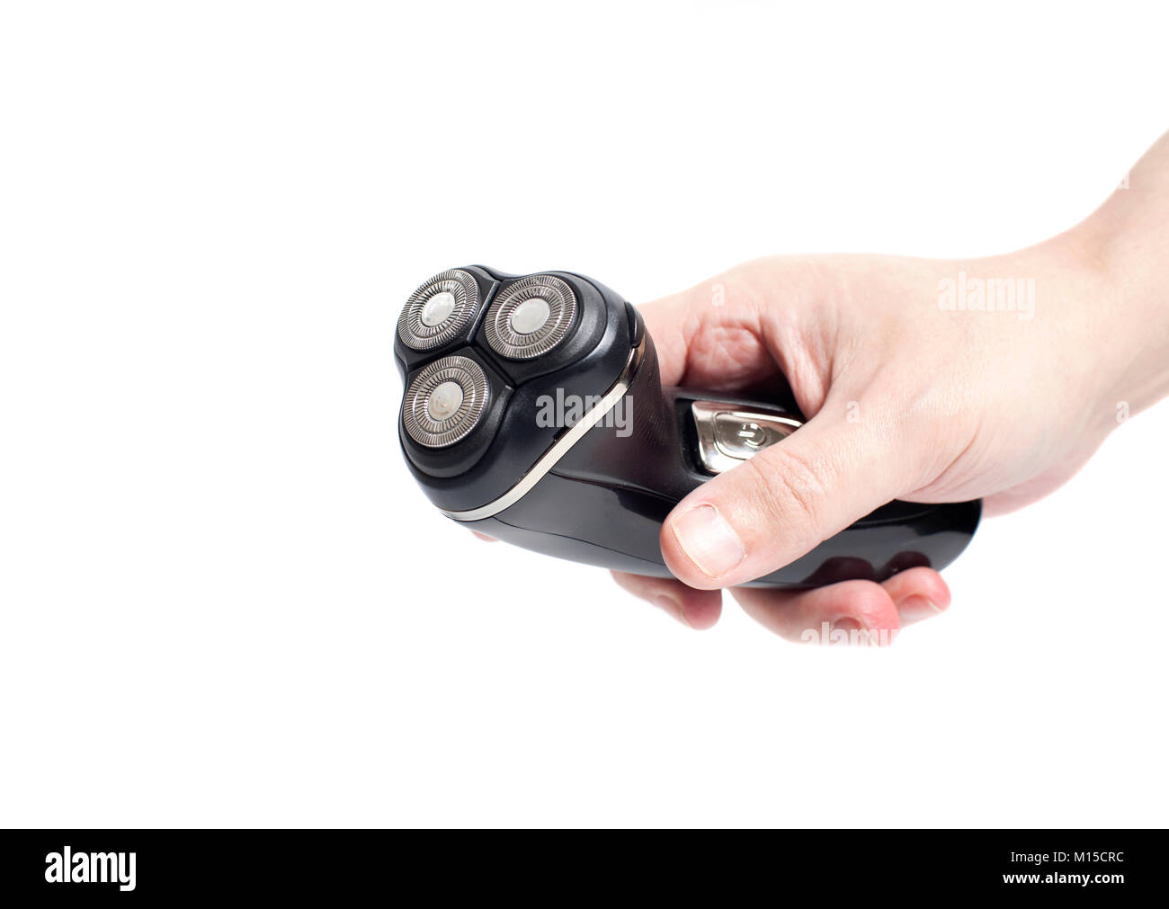 Male hand holding electric razor shaver isolated on white Stock Photo ...