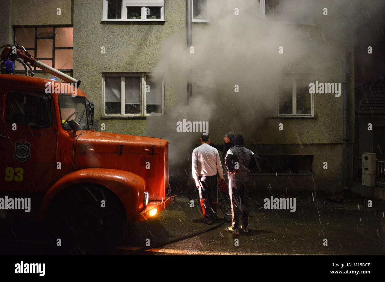 fire in a residential building Stock Photo - Alamy