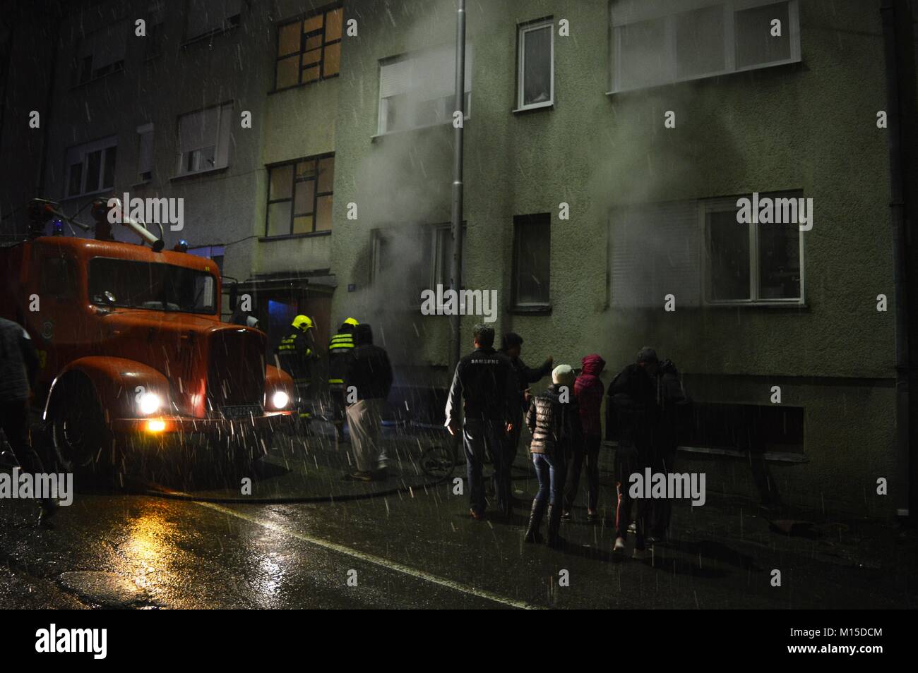 fire in a residential building Stock Photo - Alamy