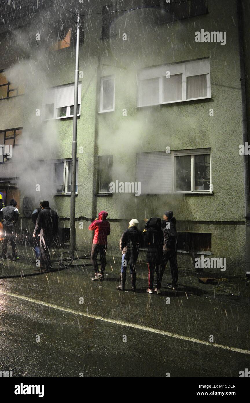 fire in a residential building Stock Photo - Alamy