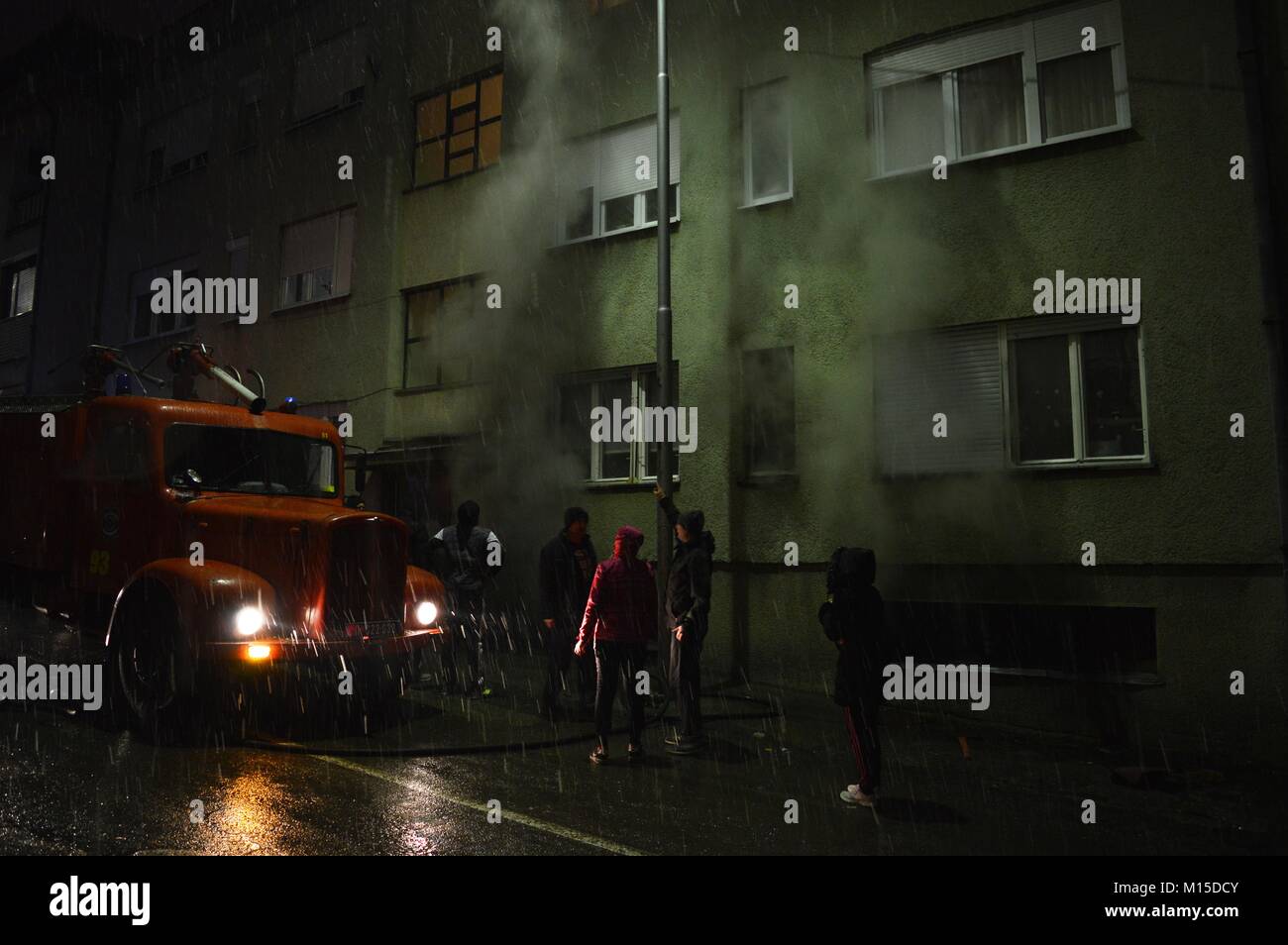 fire in a residential building Stock Photo - Alamy