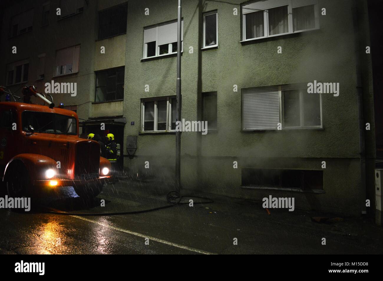 fire in a residential building Stock Photo - Alamy
