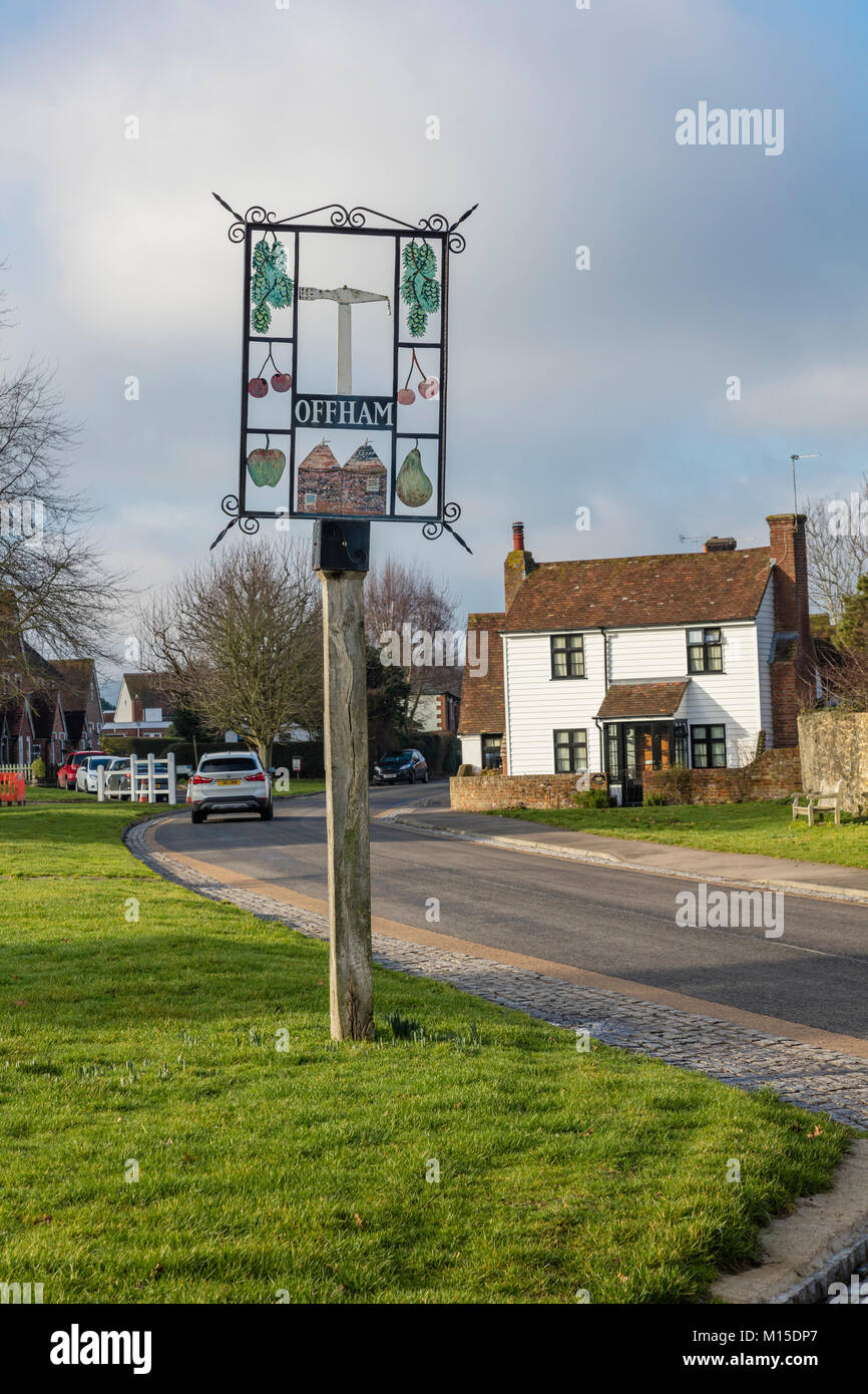 Offham village green in Kent, with attractive houses and the only ...