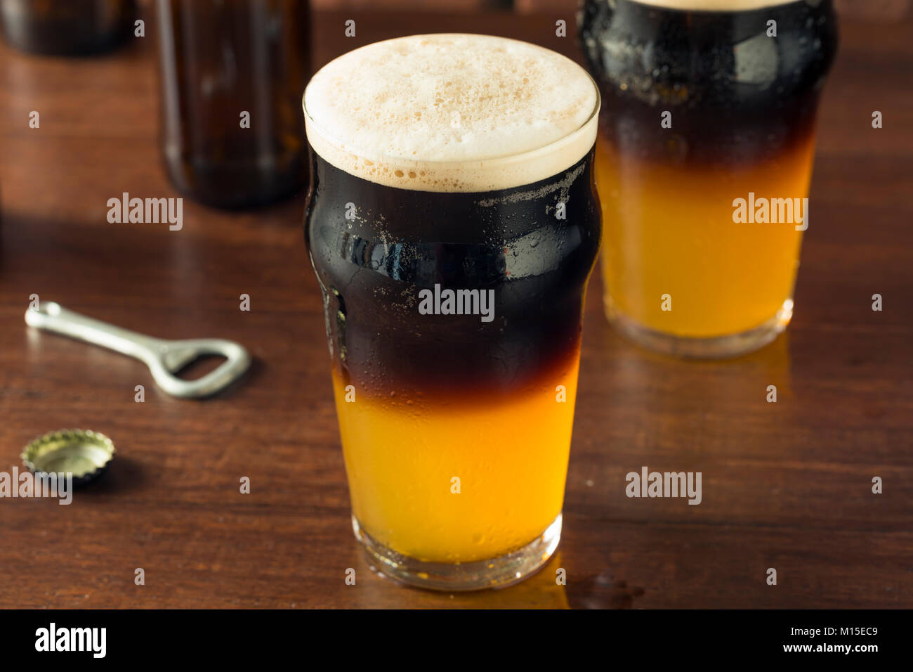 Irish Layered Black and Tan Beer with Lager and Stought Stock Photo - Alamy
