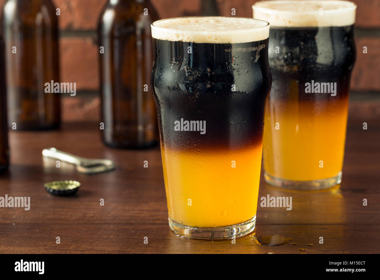Irish Layered Black and Tan Beer with Lager and Stought Stock Photo - Alamy