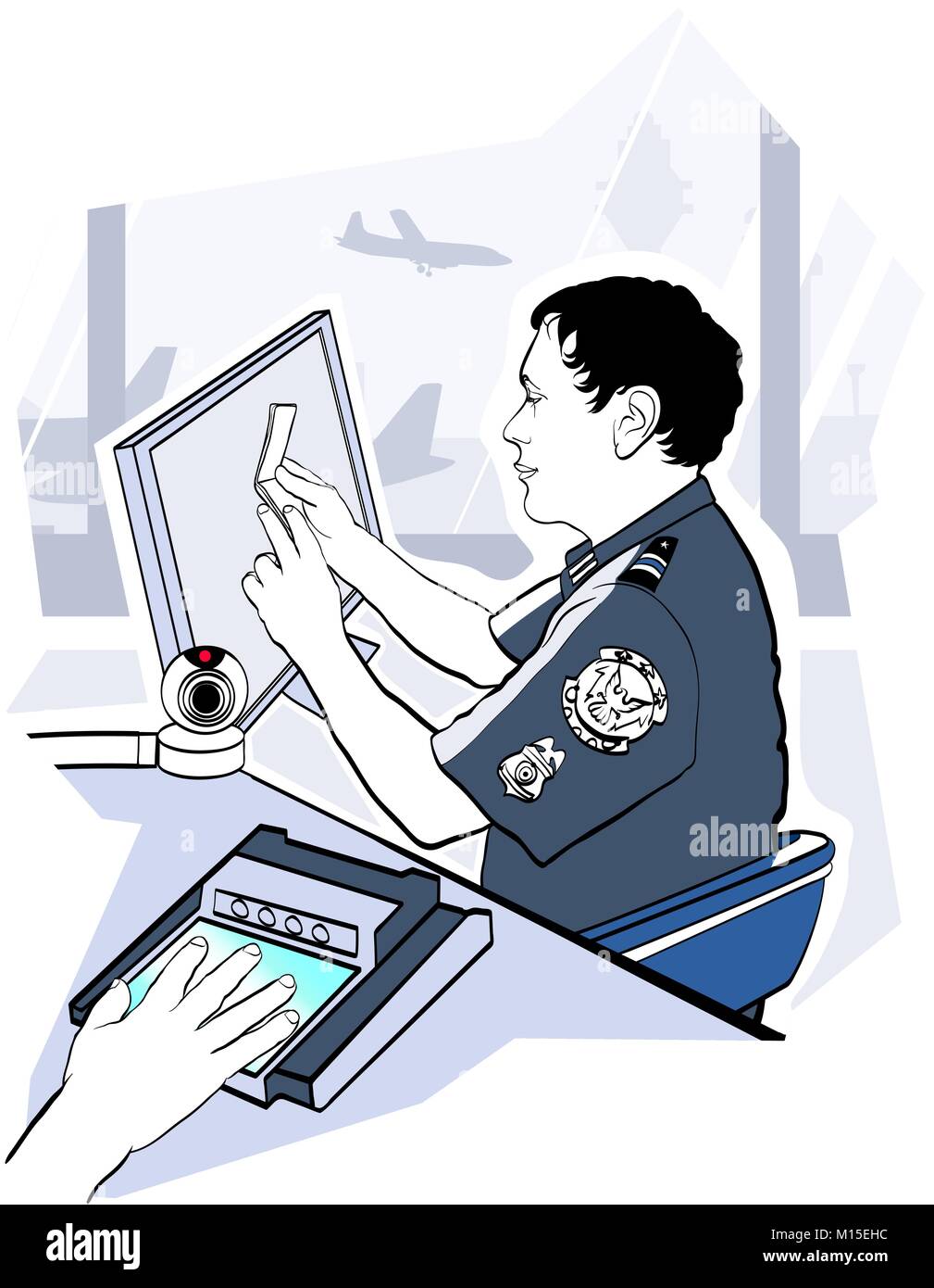 Vector illustration of passport check control at the airport Stock ...