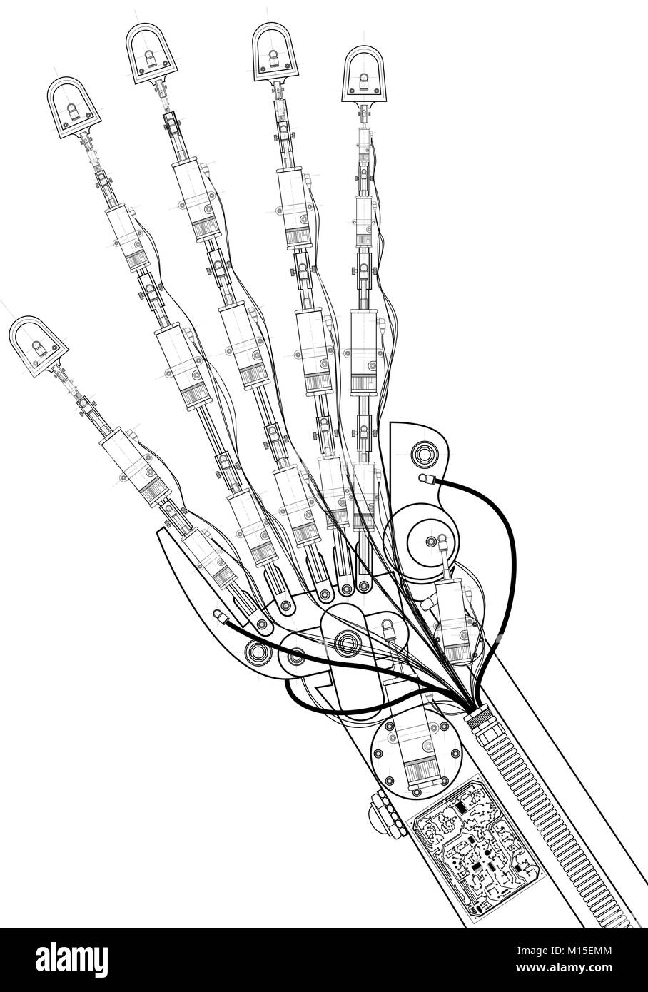 Vector illustration of an hand robot technical drawing Stock Vector ...