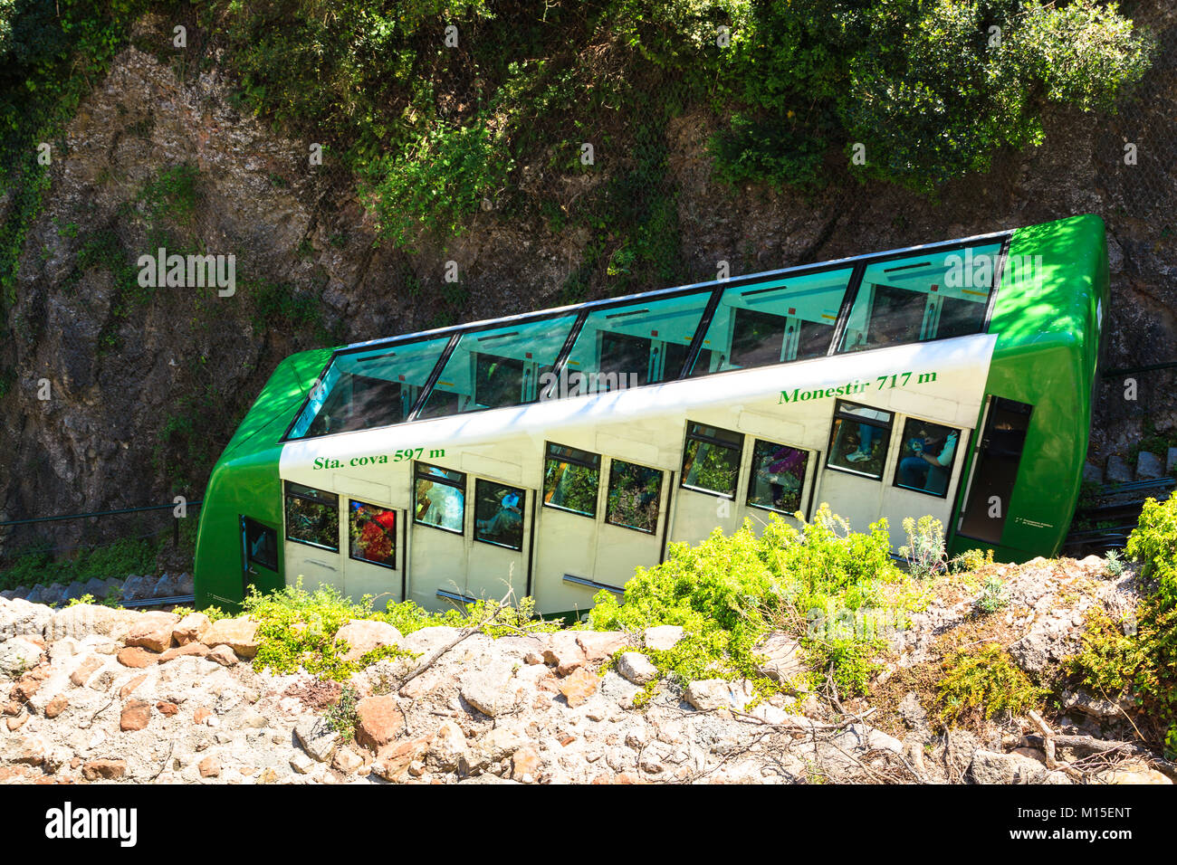 Montserrat monorail railway train in a beautiful summer day Stock Photo ...