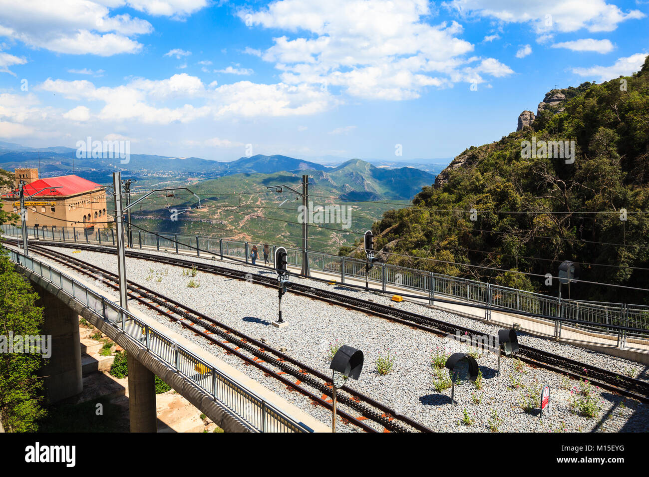 Monserrat, Spain- May 15, 2012: Viewpoint above Montserrat monorail ...