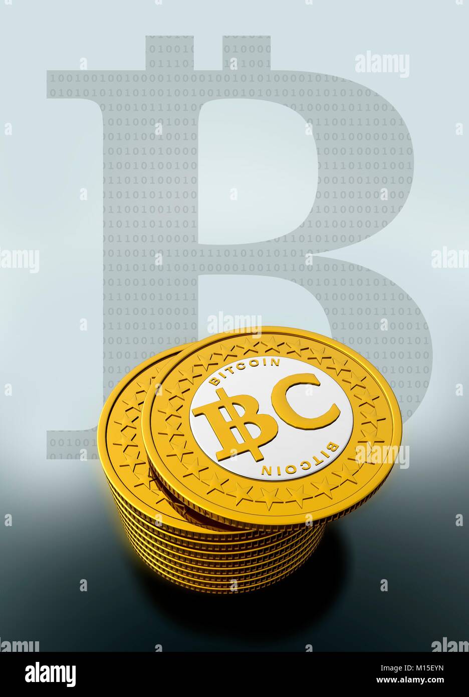 Bitcoin symbol and coins, illustration Stock Photo - Alamy