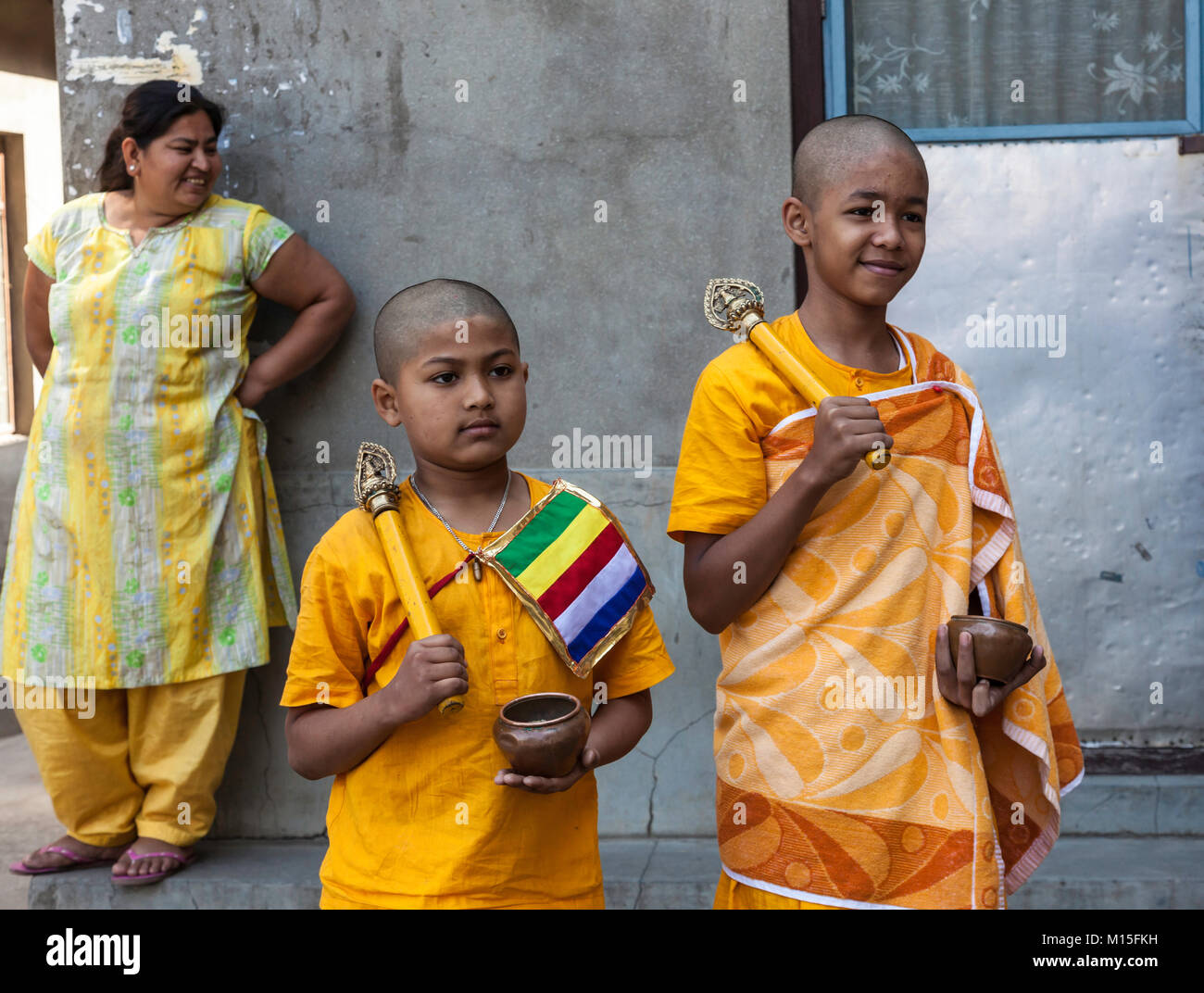 Two Young Napalese Hindu Kids at Holy Temple in Patan, Kathmandu,Nepal ...