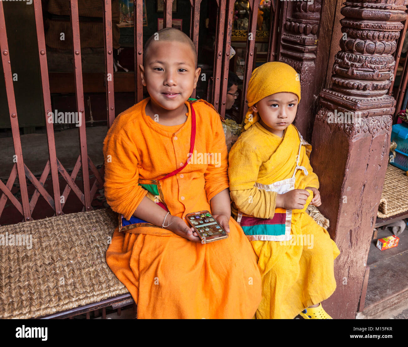 Two Young Napalese Hindu Kids at Holy Temple in Patan, Kathmandu,Nepal ...