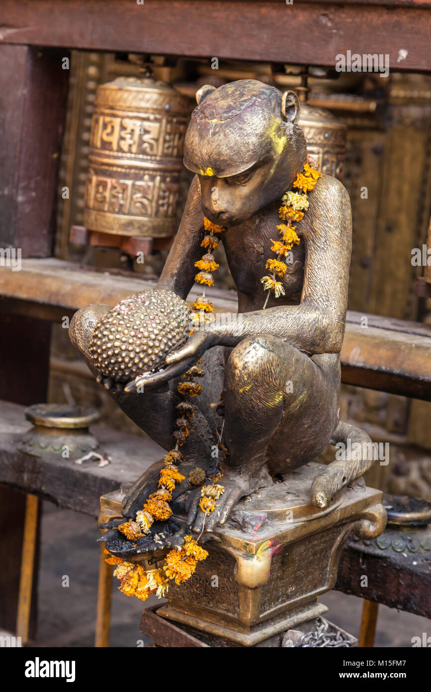 Brass Monkey with offering of egg at Holy Temple in Patan, Kathmandu ...