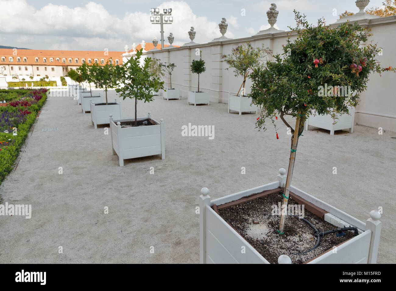 Flower garden behind medieval Castle in Bratislava, Slovakia Stock ...