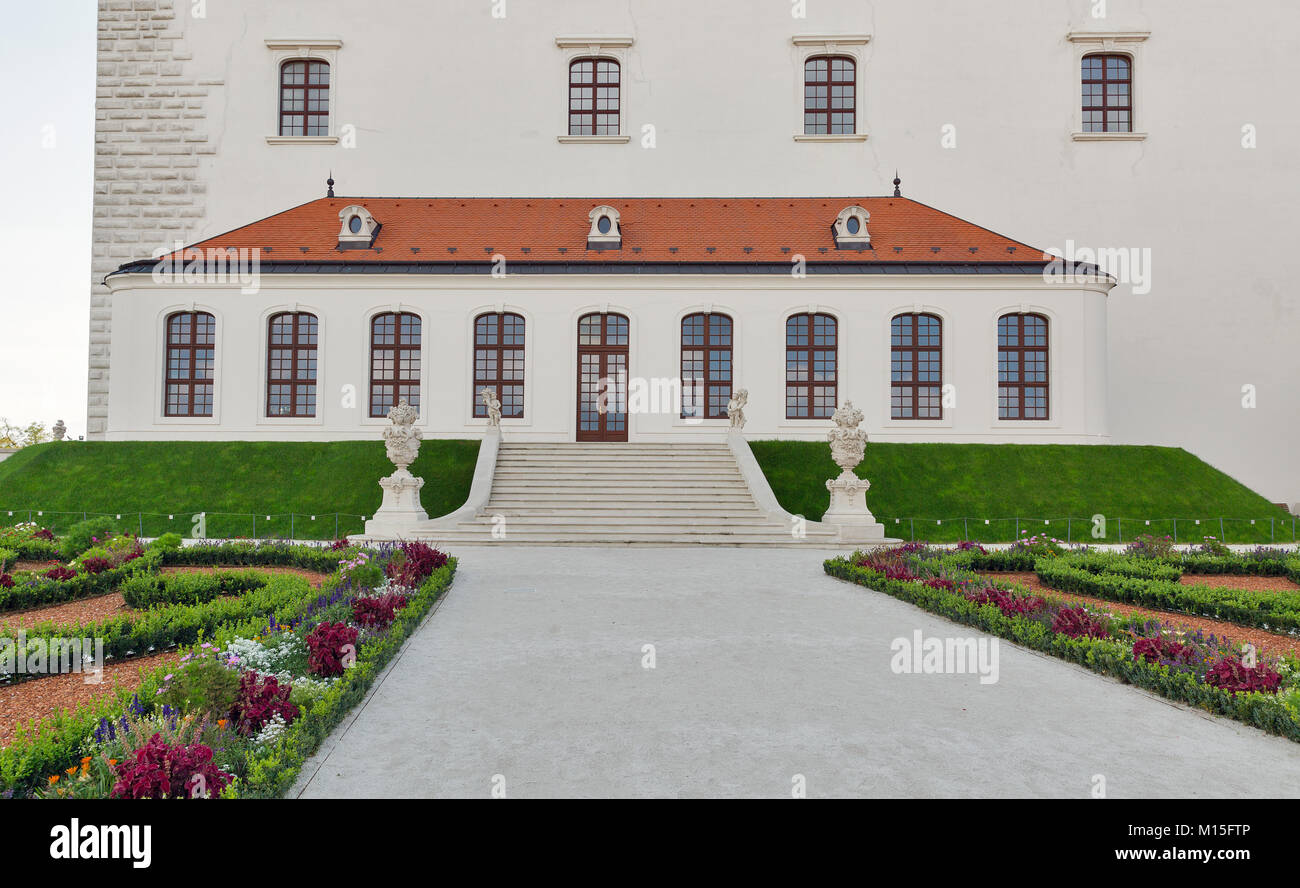 Flower garden behind medieval Castle in Bratislava, Slovakia Stock ...