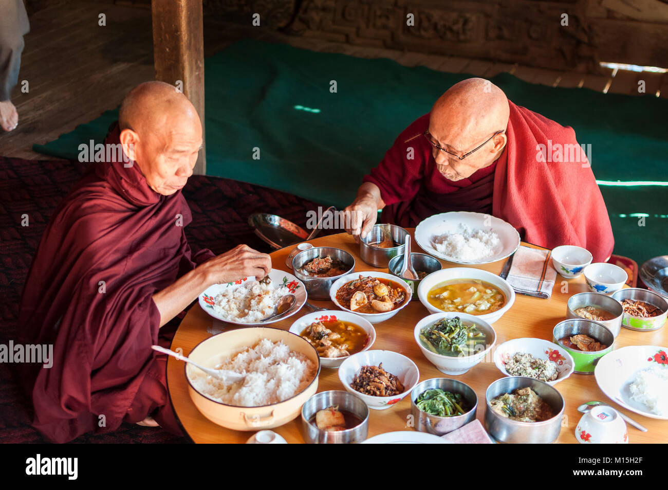 BAGAN, MYANMAR - NOVEMBER, 2016: Monks in a monastery near Mandalay ...