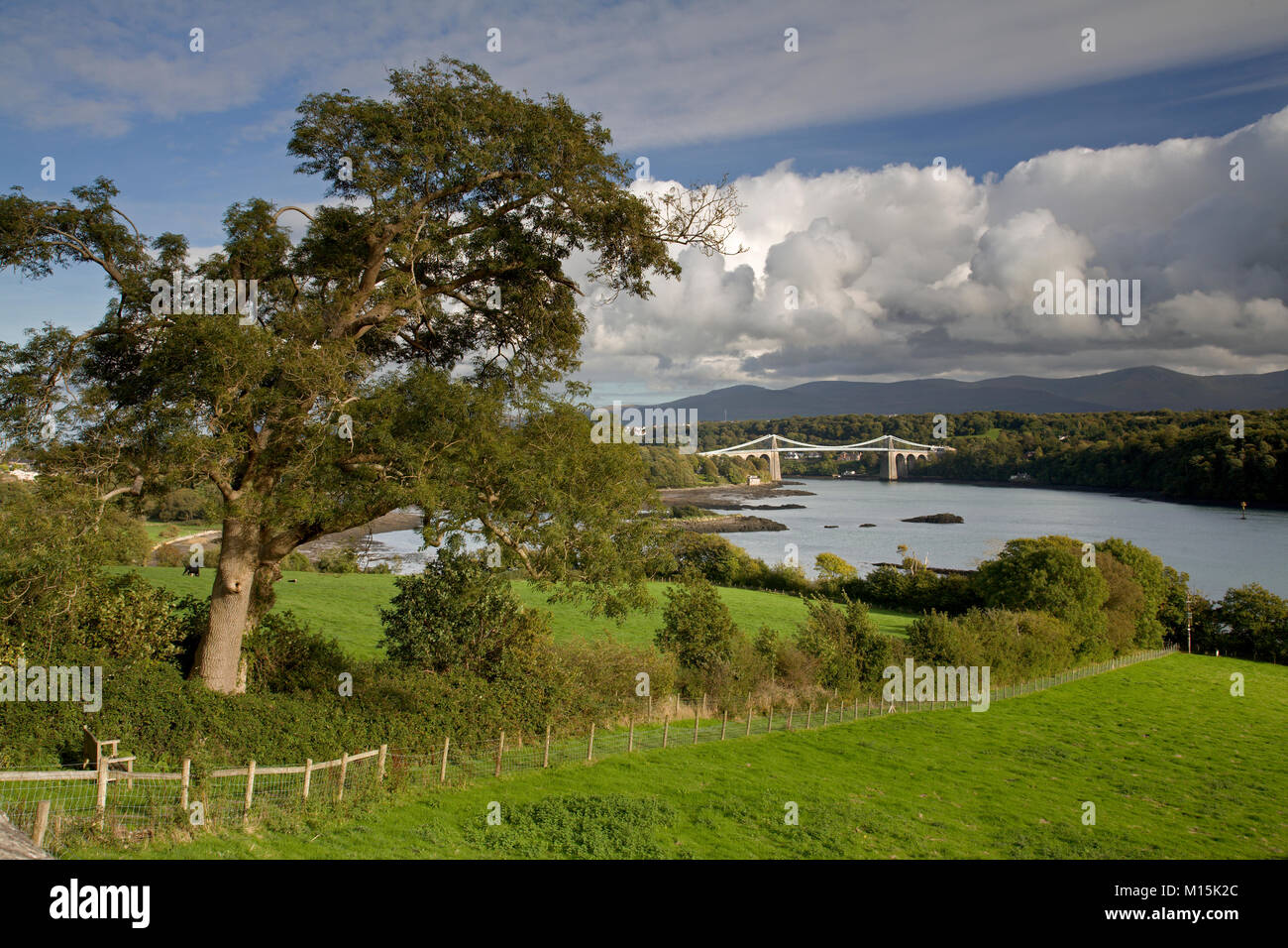 Thomas Telford suspension bridge across the Menai Straits, North Wales ...