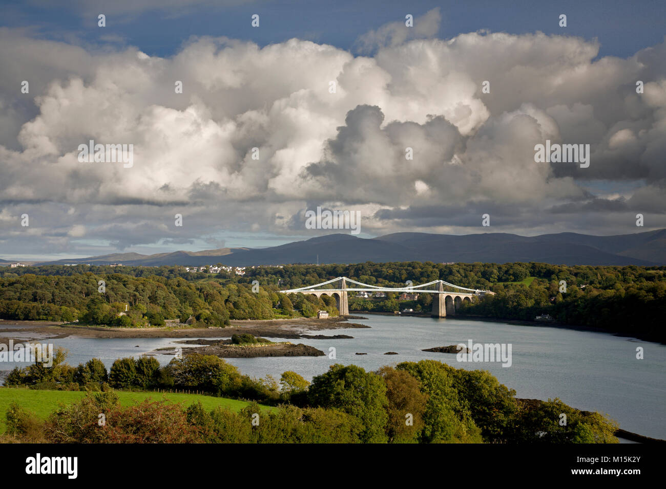 Thomas Telford suspension bridge across the Menai Straits, North Wales ...