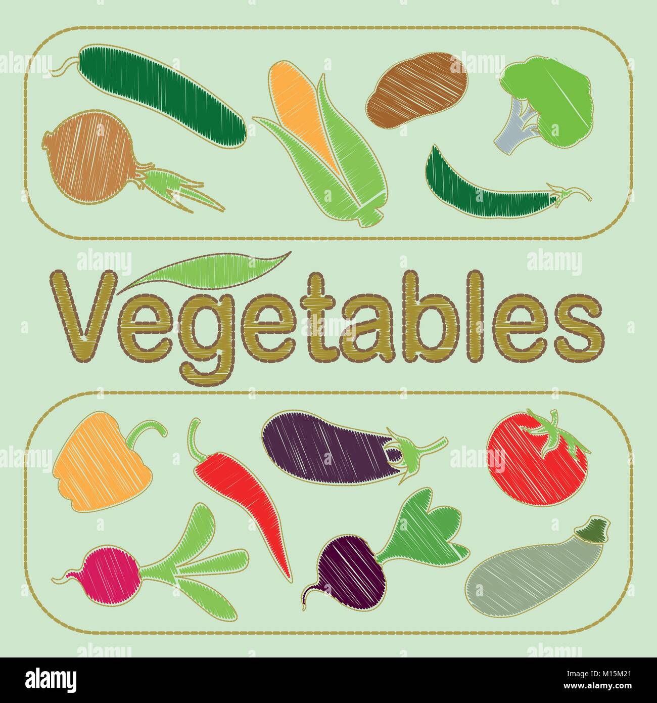 Vegetable set. Vector. Corn, onion, pepper, peas, chili, cauliflower ...