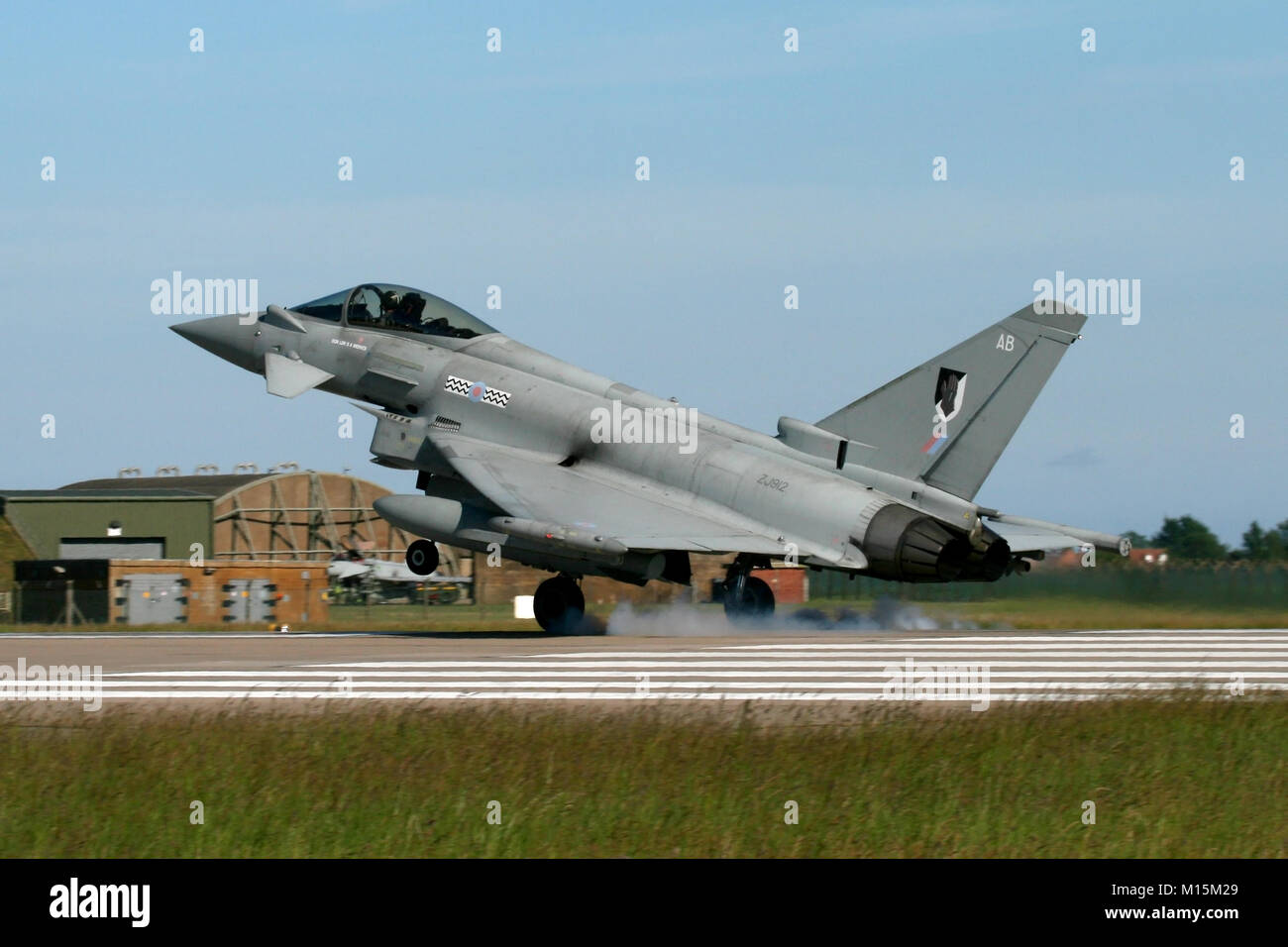 RAF Eurofighter Typhoon from 17 Squadron at the moment of touchdown on ...
