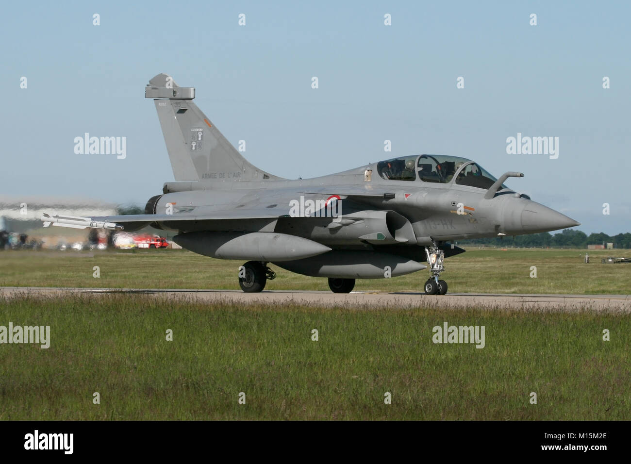 French Air Force Dassault Rafale B taxiing to the RAF Coningsby runway ...