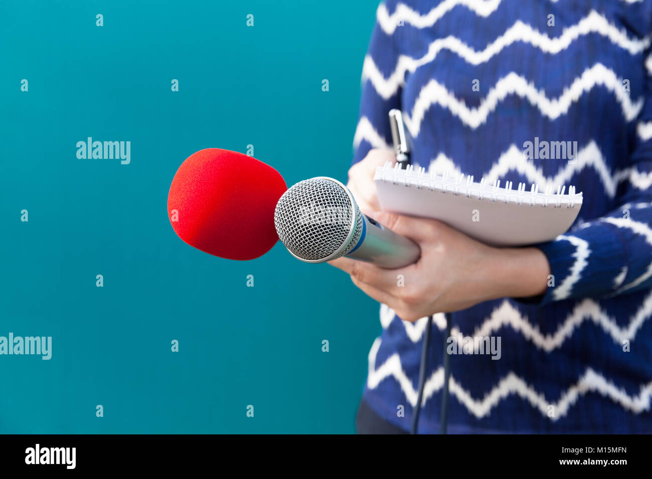 Female journalist taking notes at press conference Stock Photo - Alamy