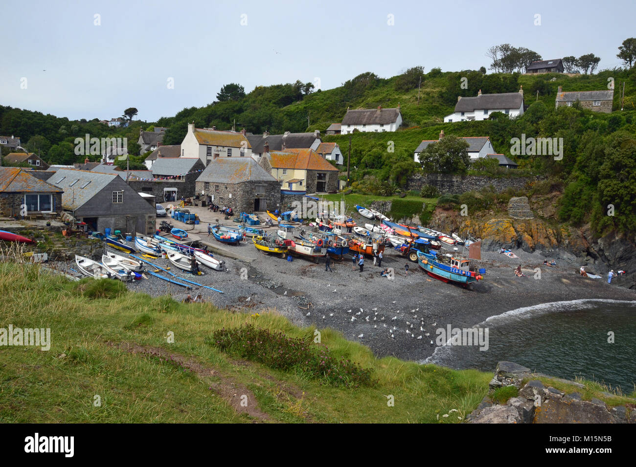 Fishing boats on the beach at Cadgwith Cove, Cornwall Stock Photo - Alamy