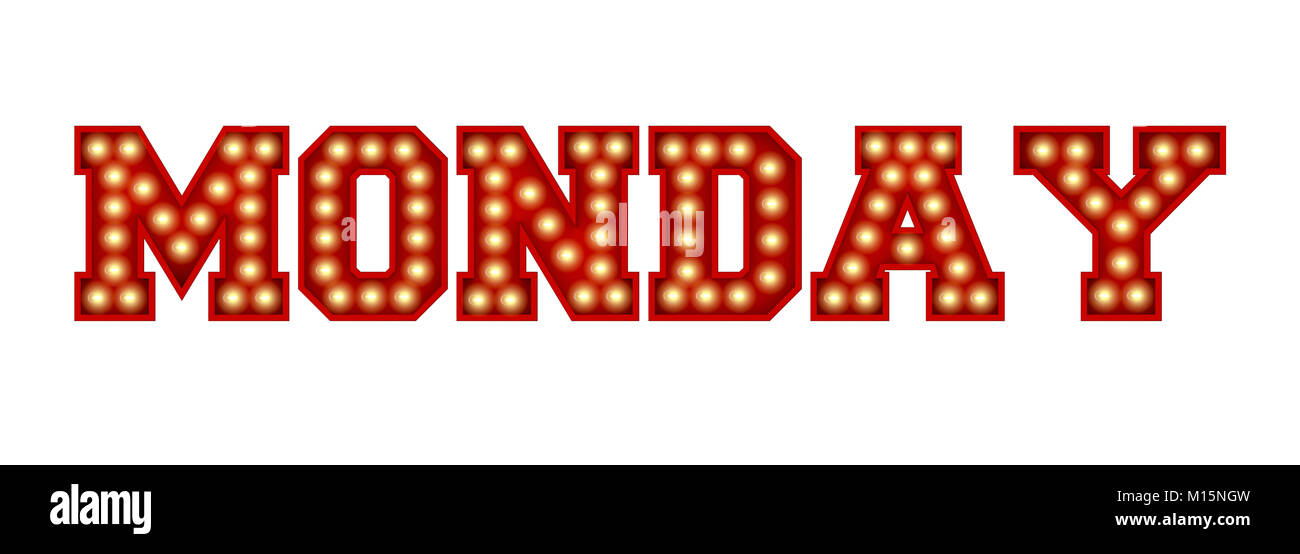 Monday word made from red vintage lightbulb lettering isolated on a ...