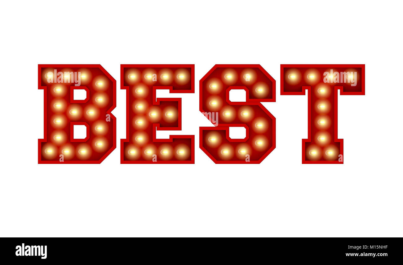 Best word made from red vintage lightbulb lettering isolated on a white ...