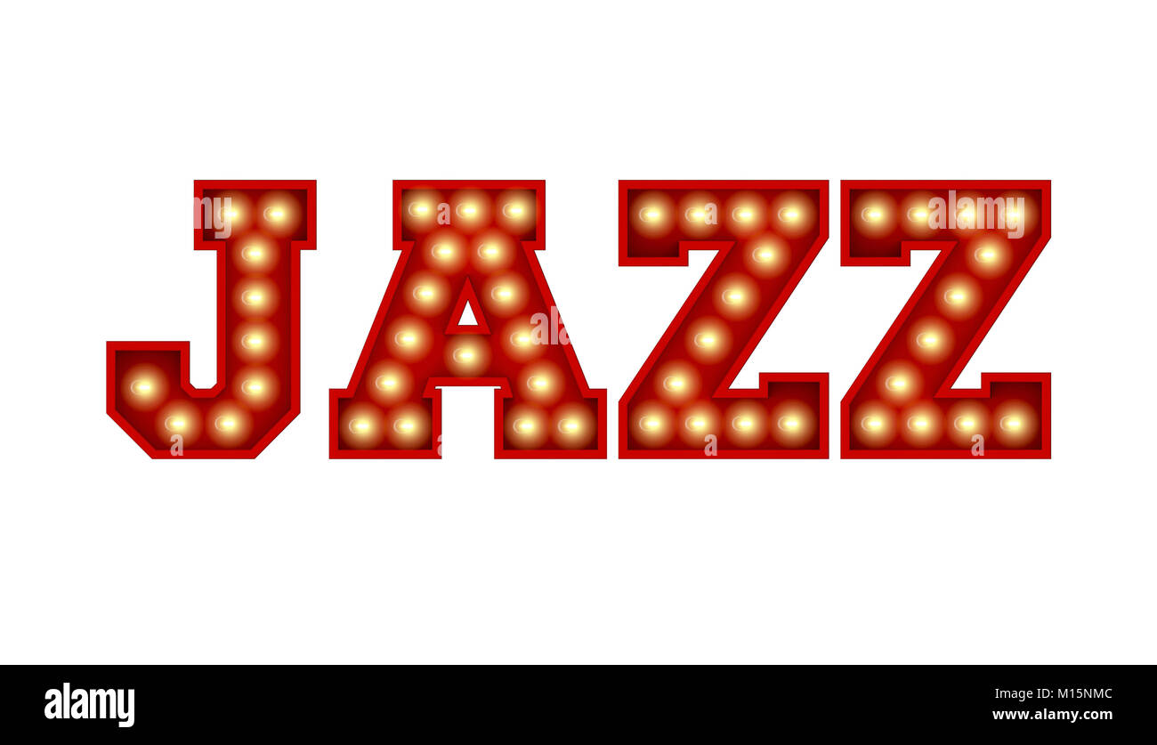 Jazz word made from red vintage lightbulb lettering isolated on a white ...