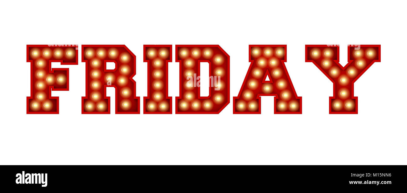 Friday word made from red vintage lightbulb lettering isolated on a ...