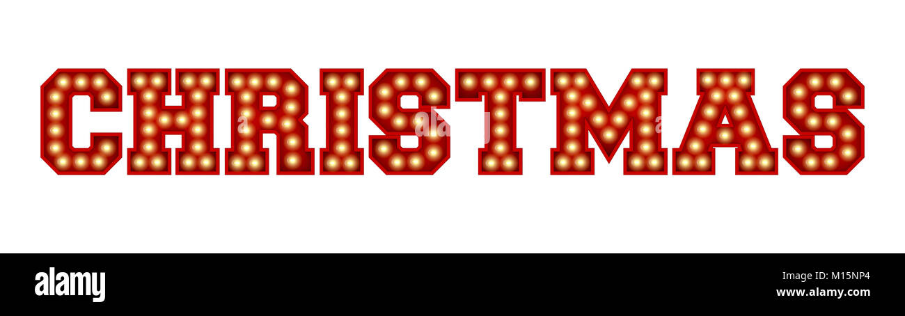 Christmas word made from red vintage lightbulb lettering isolated on a ...