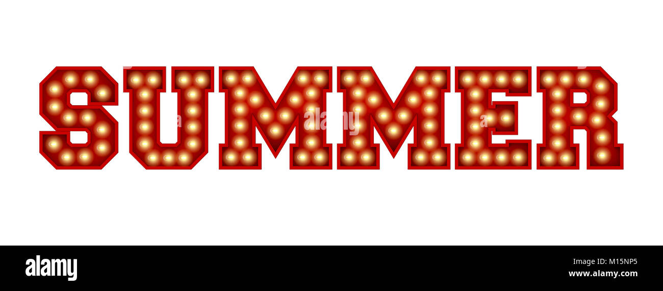 Summer word made from red vintage lightbulb lettering isolated on a ...
