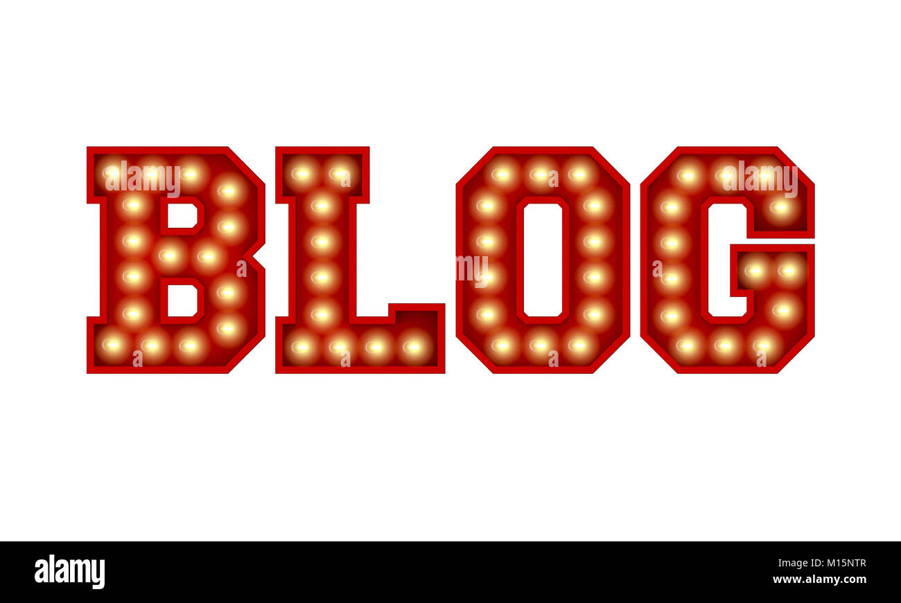 Blog word made from red vintage lightbulb lettering isolated on a white ...