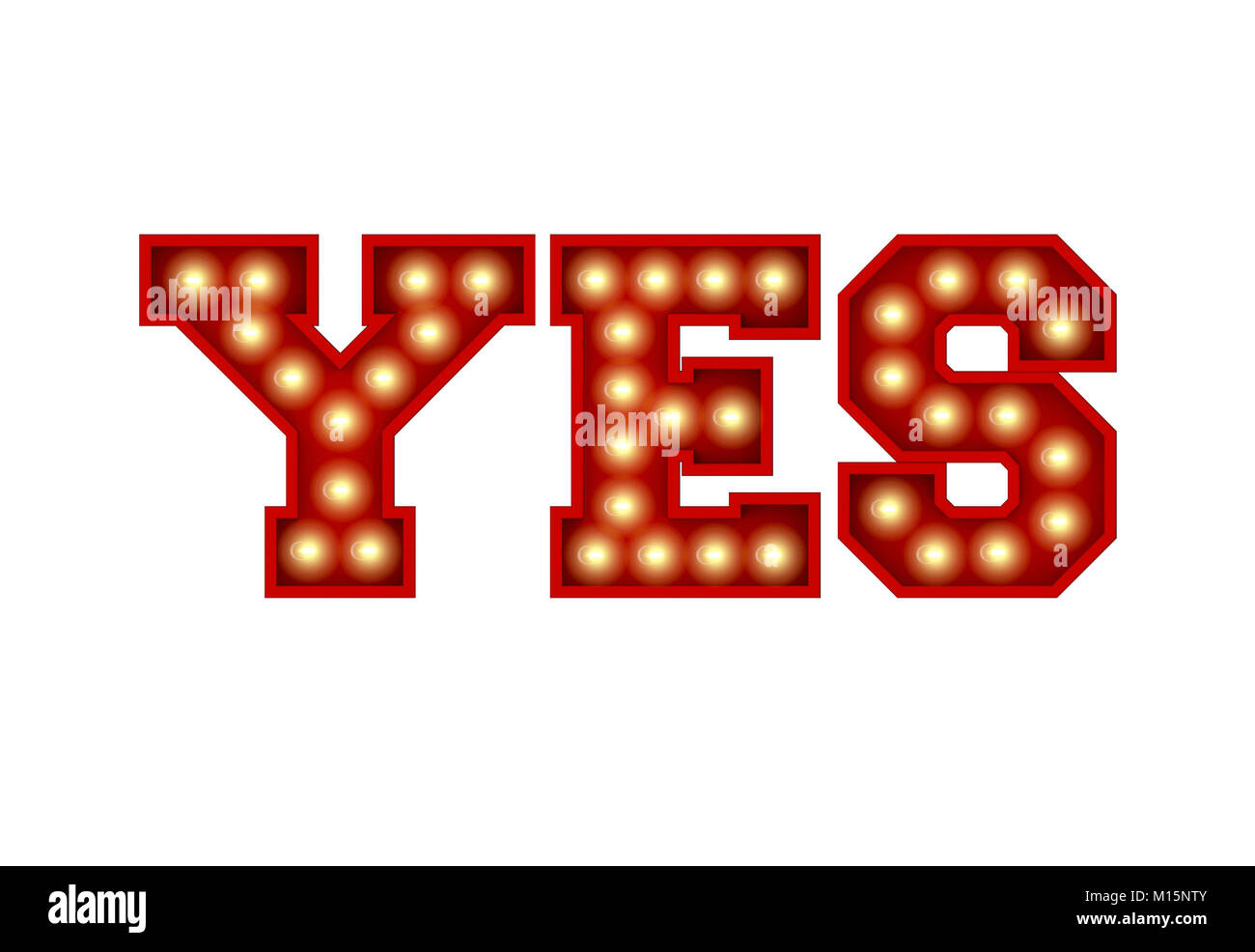 Yes word made from red vintage lightbulb lettering isolated on a white ...