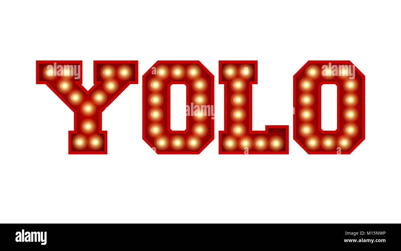 Yolo word made from red vintage lightbulb lettering isolated on a white ...