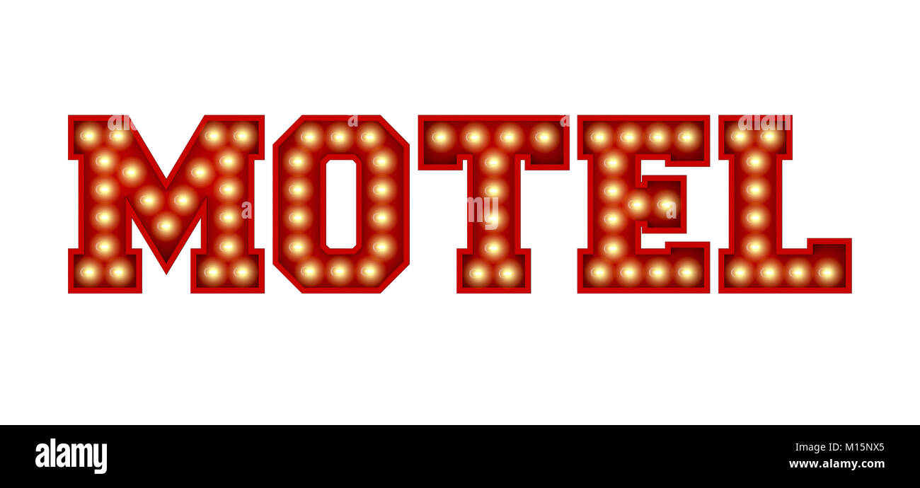 Motel word made from red vintage lightbulb lettering isolated on a ...