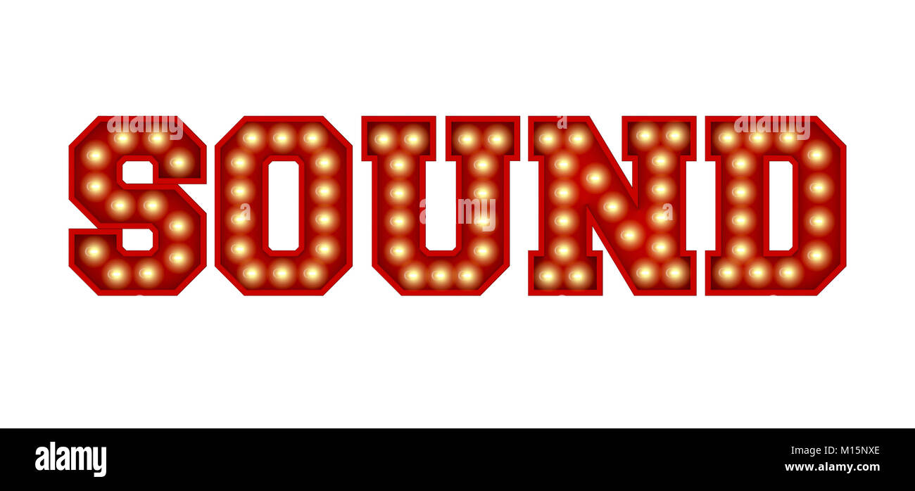 Sound word made from red vintage lightbulb lettering isolated on a ...