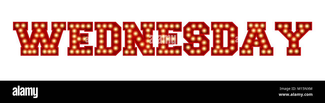 Wednesday word made from red vintage lightbulb lettering isolated on a ...
