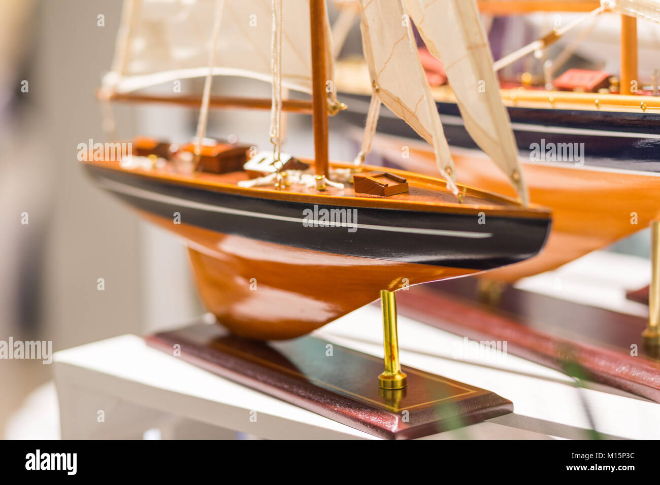 Brown sail boat ship model Stock Photo - Alamy