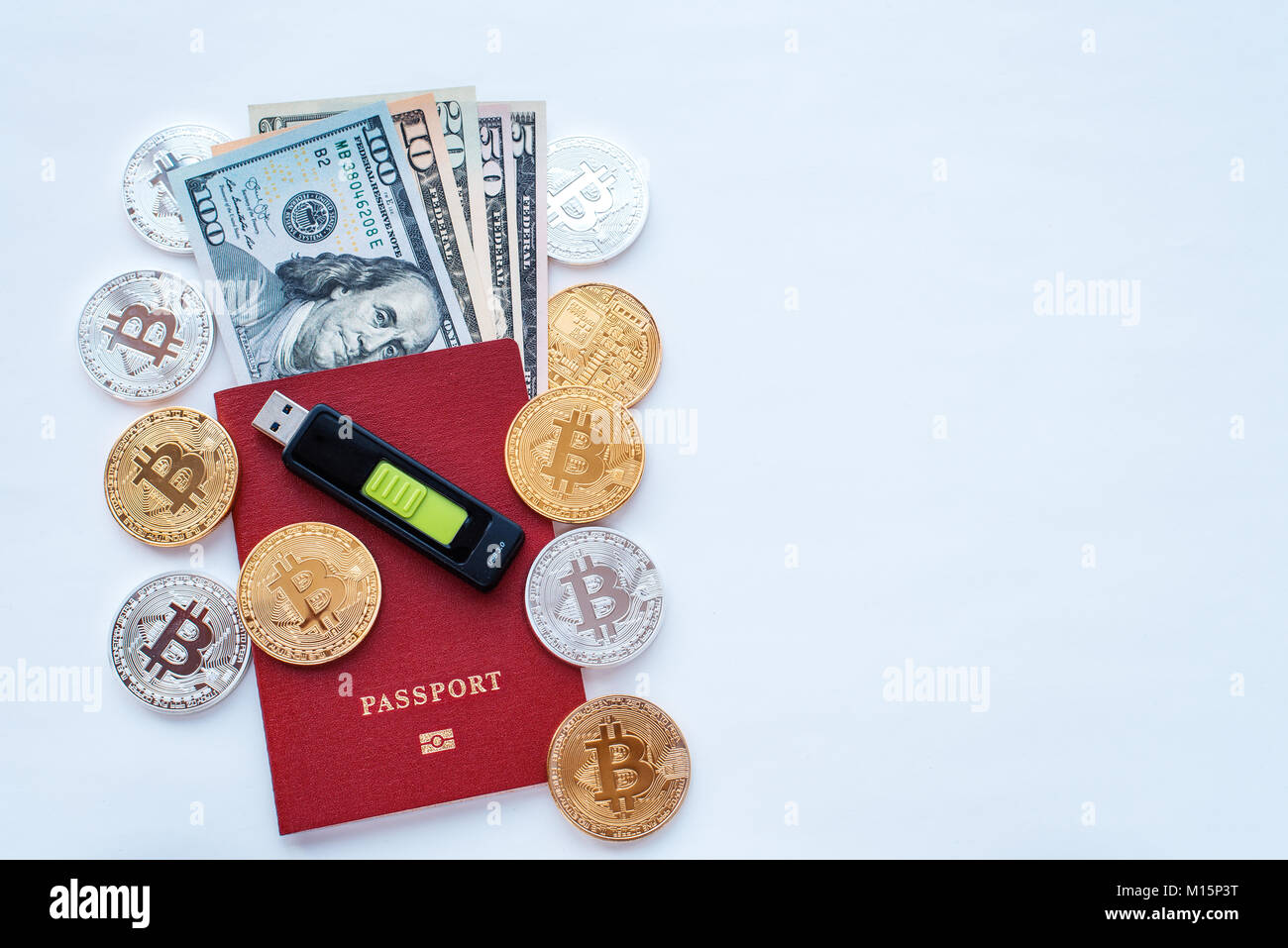 Red passport white background, identity confirmation. Memory card USB ...