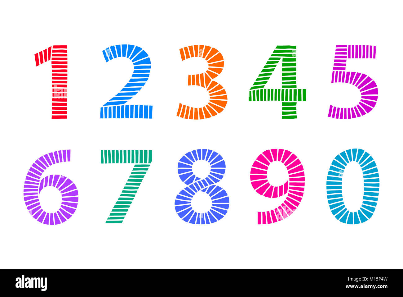 Multi colored hand drawn numbers made of lines in even distances. From ...