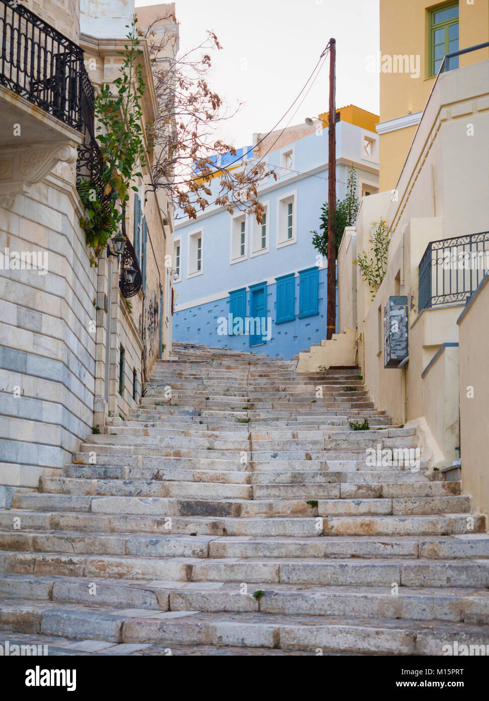 Traditional street with steps in Syros island,Greece Stock Photo - Alamy