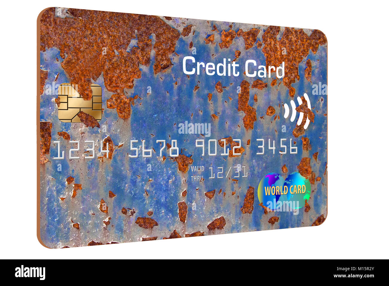 Old rusty, worn out credit card isolated on a white background Stock ...
