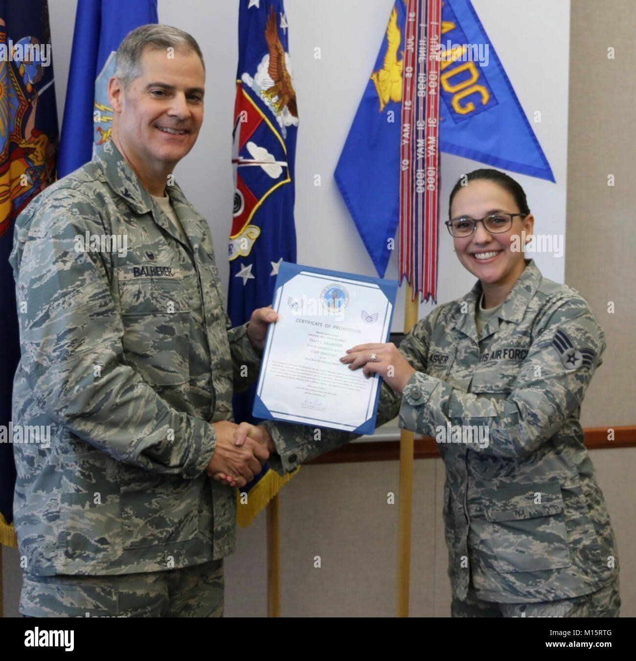 Staff Sgt. Tracy Gallagher, right, was promoted during a ceremony on Nov. 29 at the Eastern Air ...