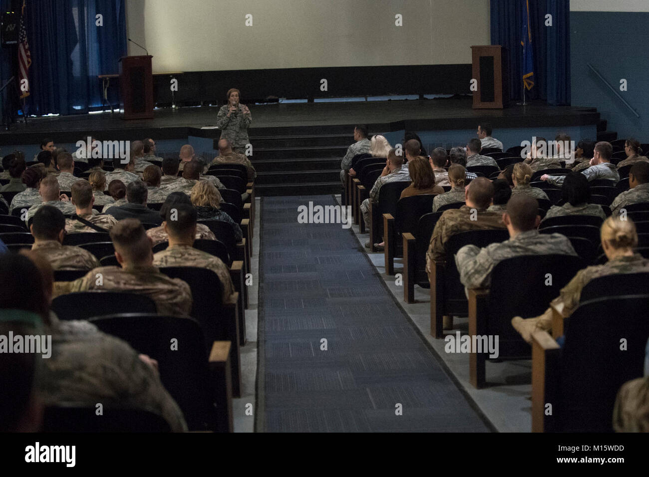 Col. Jennifer Short, 23d Wing commander, holds a town-hall style ...